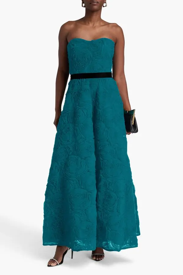 Zac Posen Strapless Appliquéd Tulle Gown