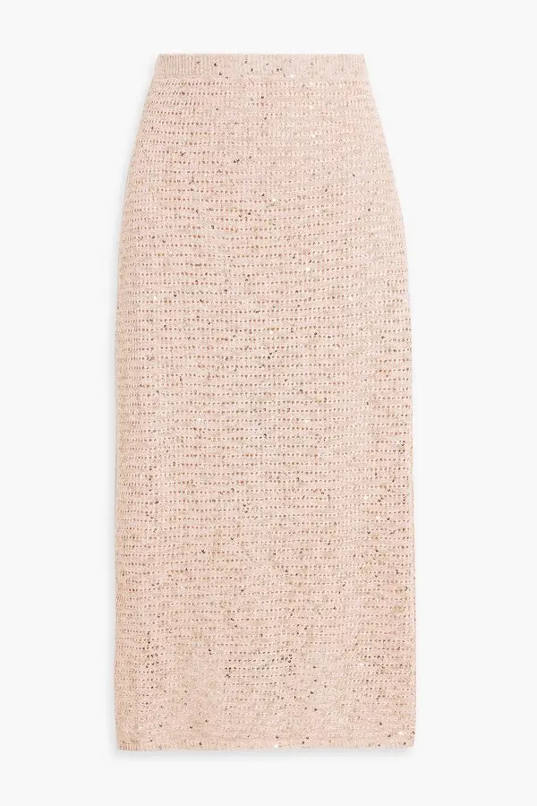 Carolina Herrera Metallic Embellished Pointelle-knit Cotton-blend Midi Skirt - Blush