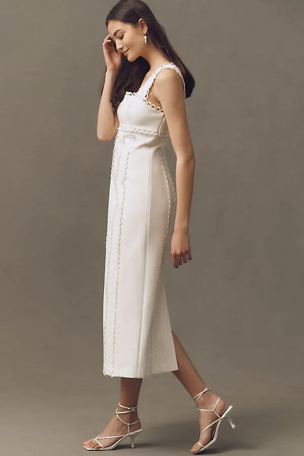 scallop hem fit and flare dress in white Sunday Brunch White Cotton Scallop Hem Mini Dress