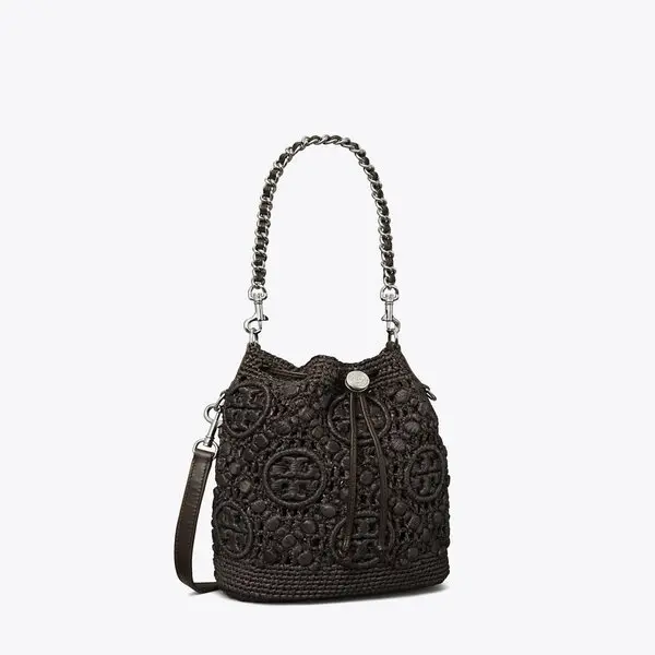 Tory Burch T Monogram Raffia Bucket Bag - Cocoa