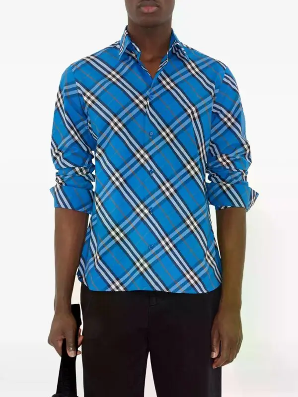 Burberry Checked Cotton Shirt - Blue