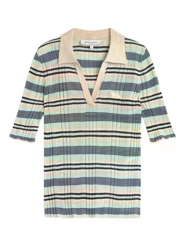 Maison Kitsuné Fine-ribbed Striped Polo Shirt