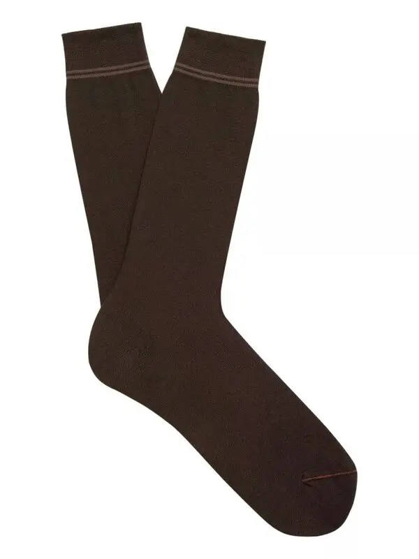 Zegna Stripe-detail Calf-length Socks - Brown