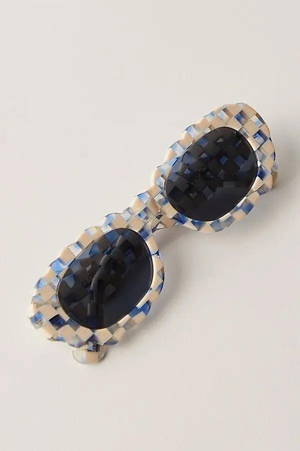 Free People Cloud 9 Oval Checkered Sunglasses