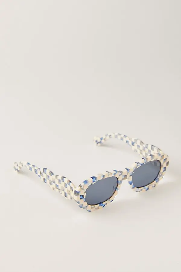 Free People Cloud 9 Oval Checkered Sunglasses