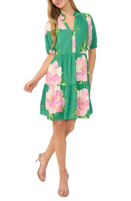 CECE DUPRAZ Floral Print Tiered Dress - Medium Green
