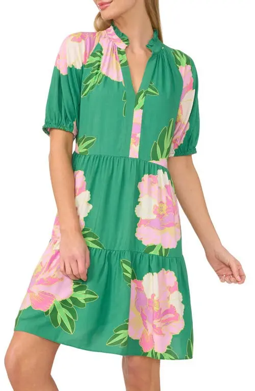 CECE DUPRAZ Floral Print Tiered Dress - Medium Green