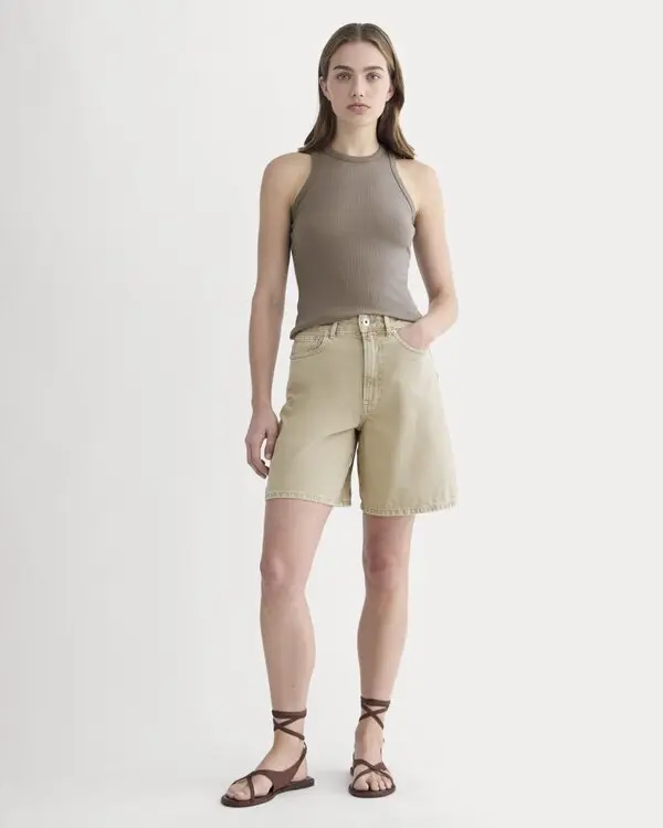 Everlane Long A-line Denim Short - Garment-dyed Tan