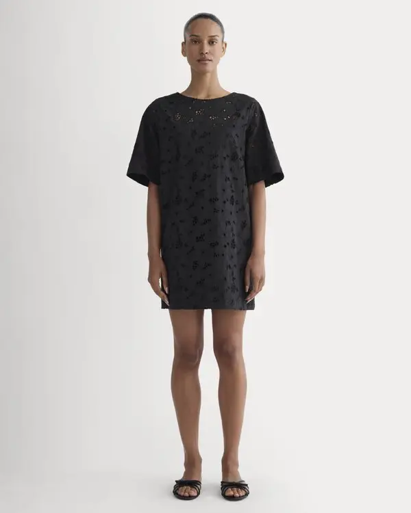 Everlane Eyelet Mini Shift Dress - Black
