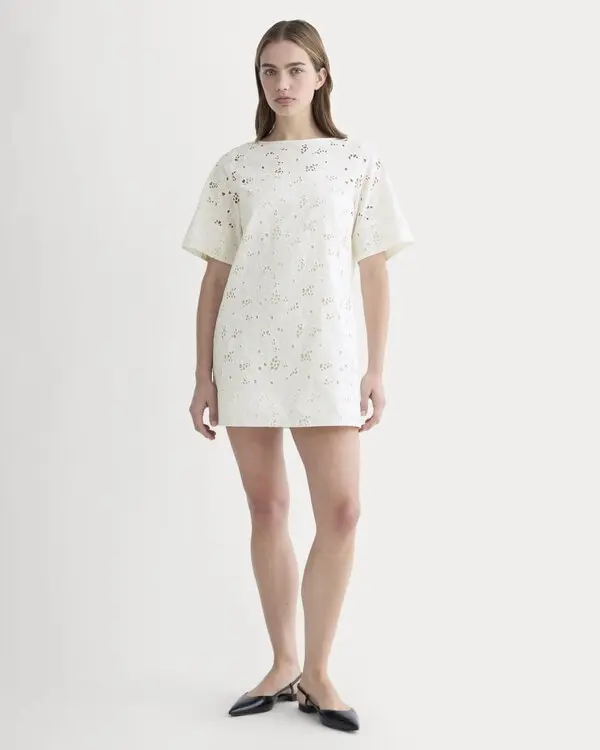 Everlane Eyelet Mini Shift Dress - Bone