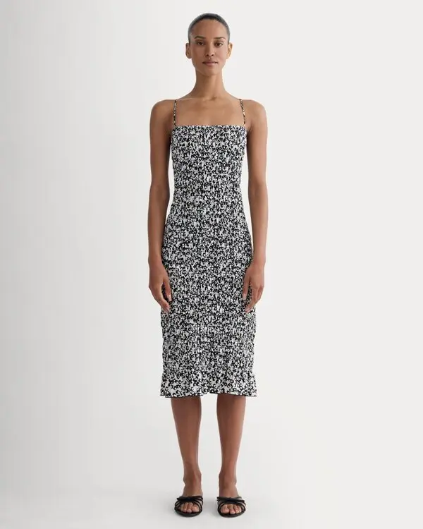Everlane Smocked Column Midi Dress - Bone/black Floral