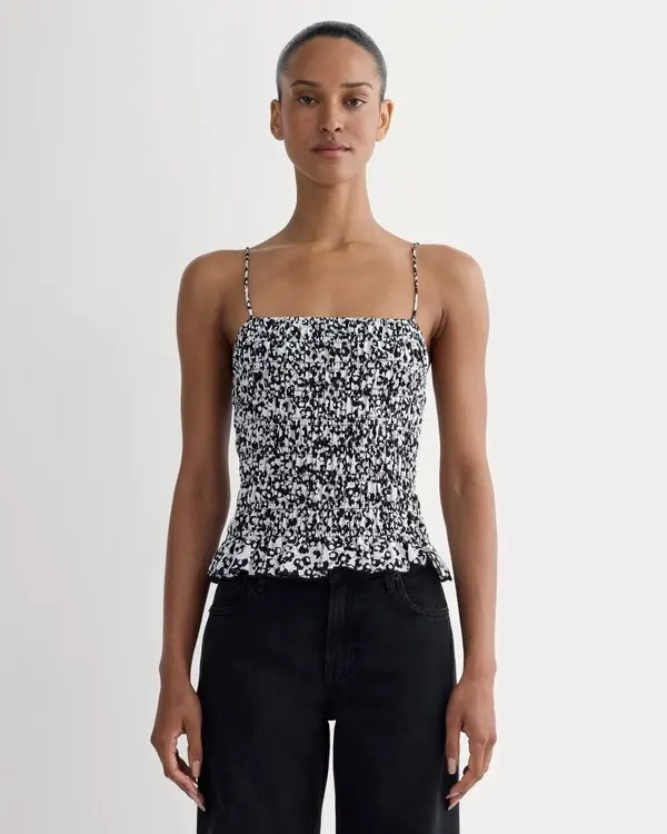 Everlane Smocked Tank Top - Bone/black Floral