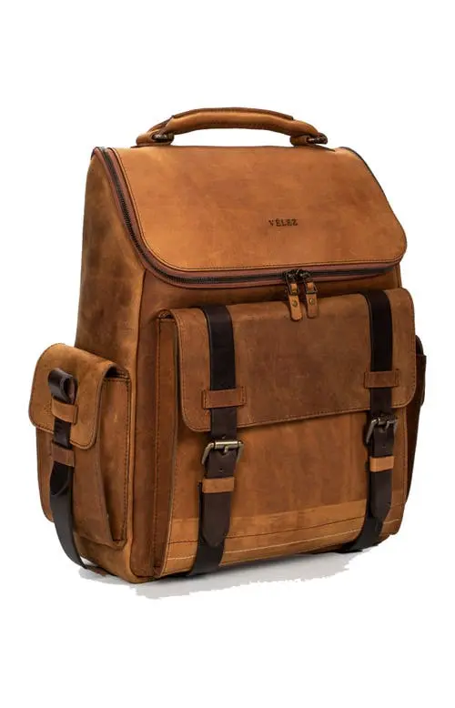 VELEZ Vintage Leather Archaeology Backpack - Brown