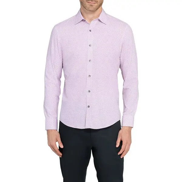 W.R.K Trim Fit Abstract Cube Print Performance Button-up Shirt - Lilac