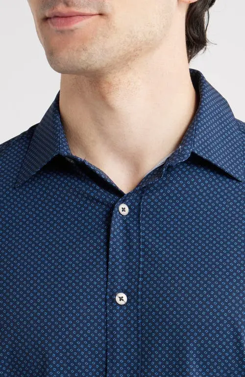 W.R.K Trim Fit Abstract Cube Print Performance Button-up Shirt - Navy