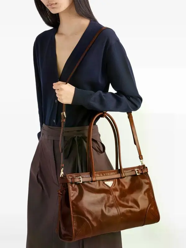 Prada Leather Bonnie Tote - Brown
