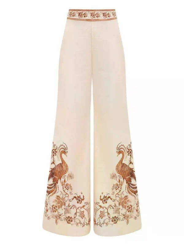 Zimmermann Embroidered Wide Leg Trousers - Neutrals