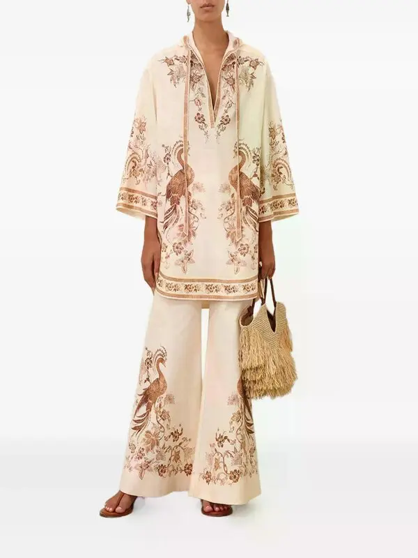Zimmermann Embroidered Wide Leg Trousers - Neutrals