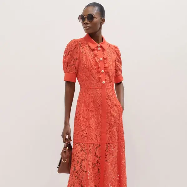 ME+EM Lace Ruffle Maxi Dress