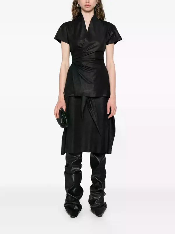 Rick Owens Leather Midi Skirt - Black