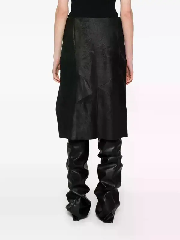 Rick Owens Leather Midi Skirt - Black