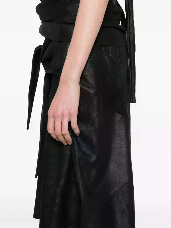 Rick Owens Leather Midi Skirt - Black