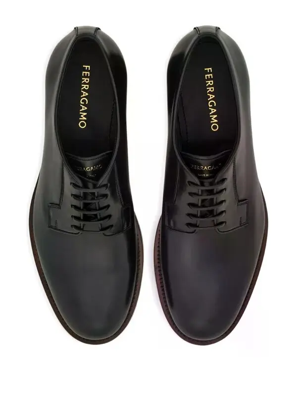 FERRAGAMO Polished Leather Derby Shoes - Black