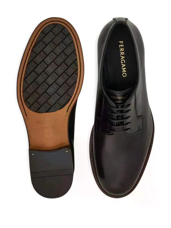 FERRAGAMO Polished Leather Derby Shoes - Black
