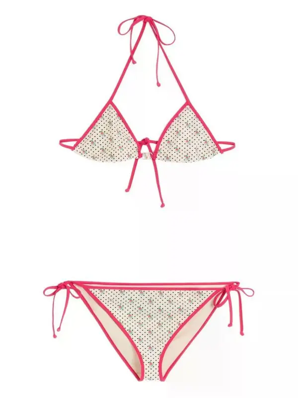Valentino Garavani Gelatini-print Halterneck Bikini - Neutrals
