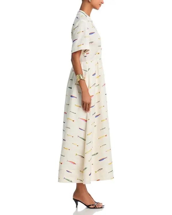 Staud Meryl Linen Shirt Dress In Pop Sardines Ivory - 25% Off | Editorialist