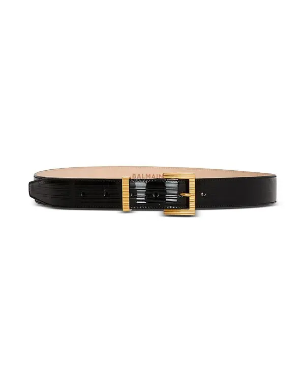 Balmain Striped Patent Leather Belt - Black
