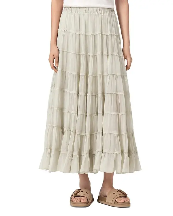 ALLSAINTS Eva Tiered Maxi Skirt - Pale Green