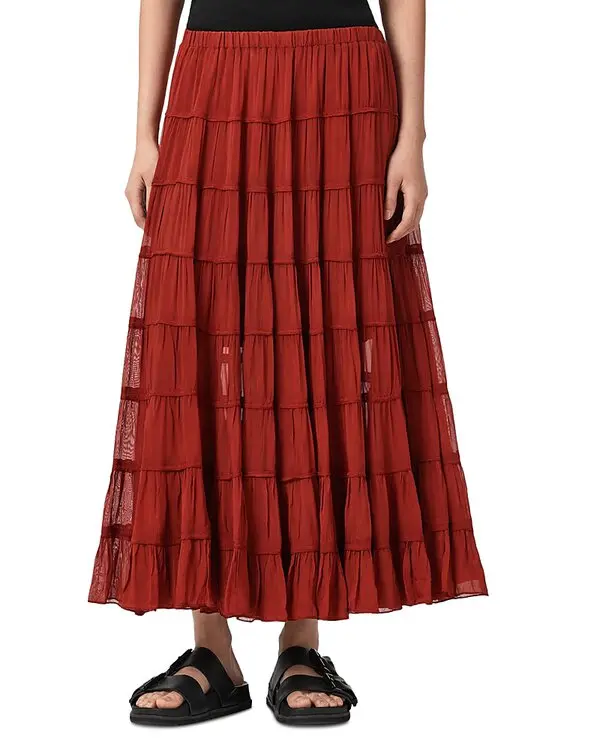 ALLSAINTS Eva Tiered Maxi Skirt - Paprika Red