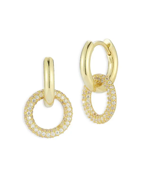 Aqua Pave Link Drop Earrings - Gold
