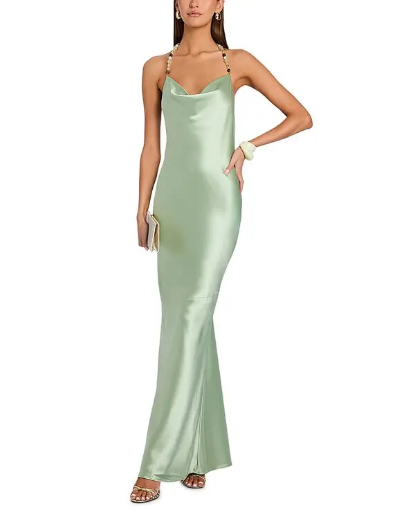 Retrofete Finley Beaded Halter Dress - Matcha
