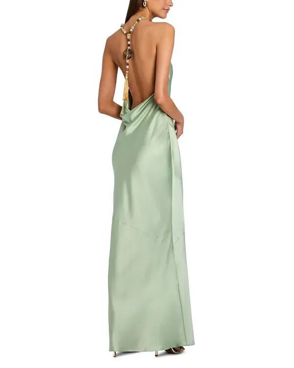 Retrofete Finley Beaded Halter Maxi Dress - Matcha