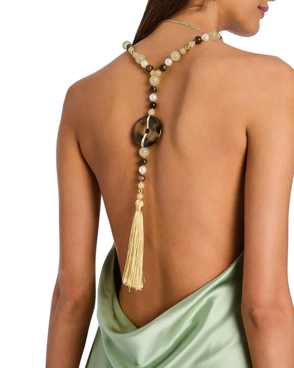 Retrofete Finley Beaded Halter Maxi Dress - Matcha