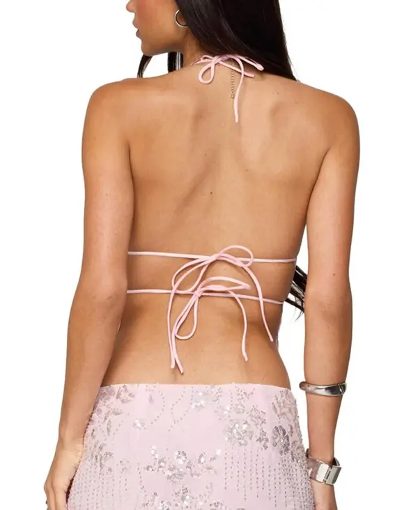 EDIKTED Backless Beaded Sequin Chiffon Top - Light-pink