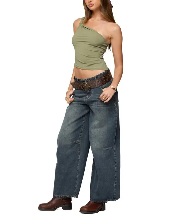 EDIKTED Knotted One-shoulder Top - Green