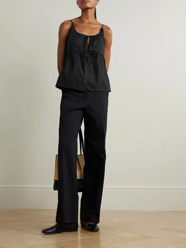 DEIJI STUDIOS Tie-detailed Organic Cotton-poplin Top