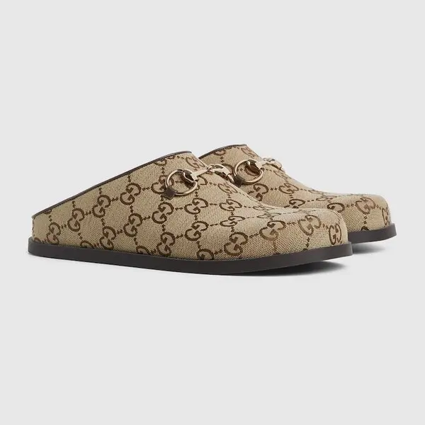Gucci Horsebit Gg Canvas Mule - Brown