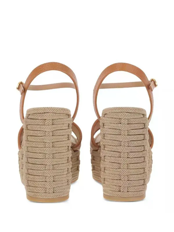 Valentino Garavani Vlogo Signature Wedge Sandals In Grainy Calfskin - Brown