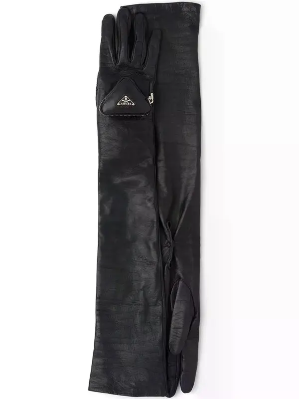 Prada Long Leather Gloves With Pouch - Black