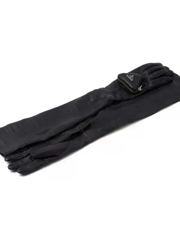 Prada Long Leather Gloves With Pouch