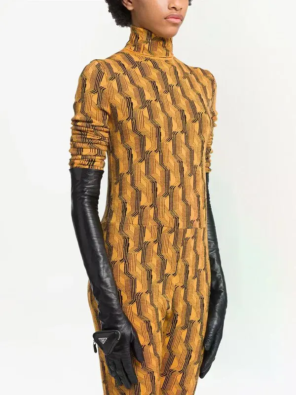 Prada Long Leather Gloves With Pouch