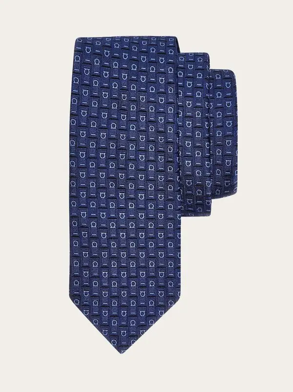 FERRAGAMO Monogram Jacquard Tie - Blue