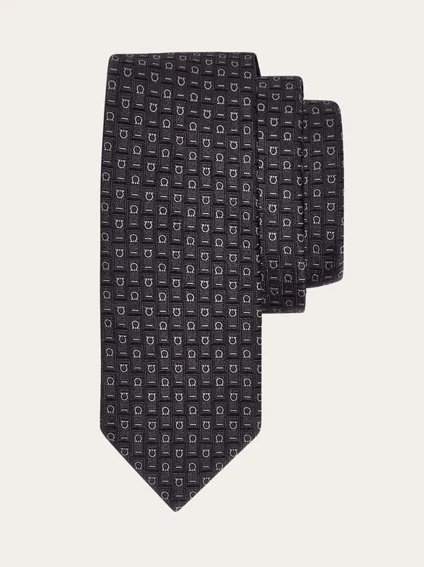 FERRAGAMO Monogram Jacquard Tie - Grey