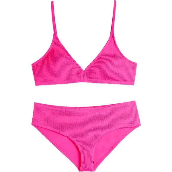 LIMEAPPLE Crinkle Triangle Bikini Swimsuit - Lipstick Pink
