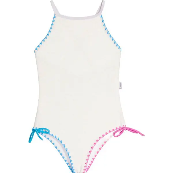 LIMEAPPLE Textured One-piece Swimsuit With Embroidered Trim - White