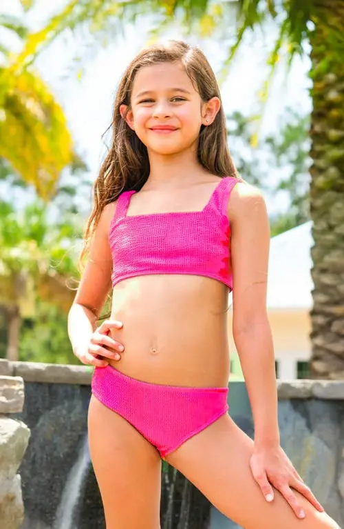 LIMEAPPLE Crinkle Bikini Swimsuit - Lipstick Pink